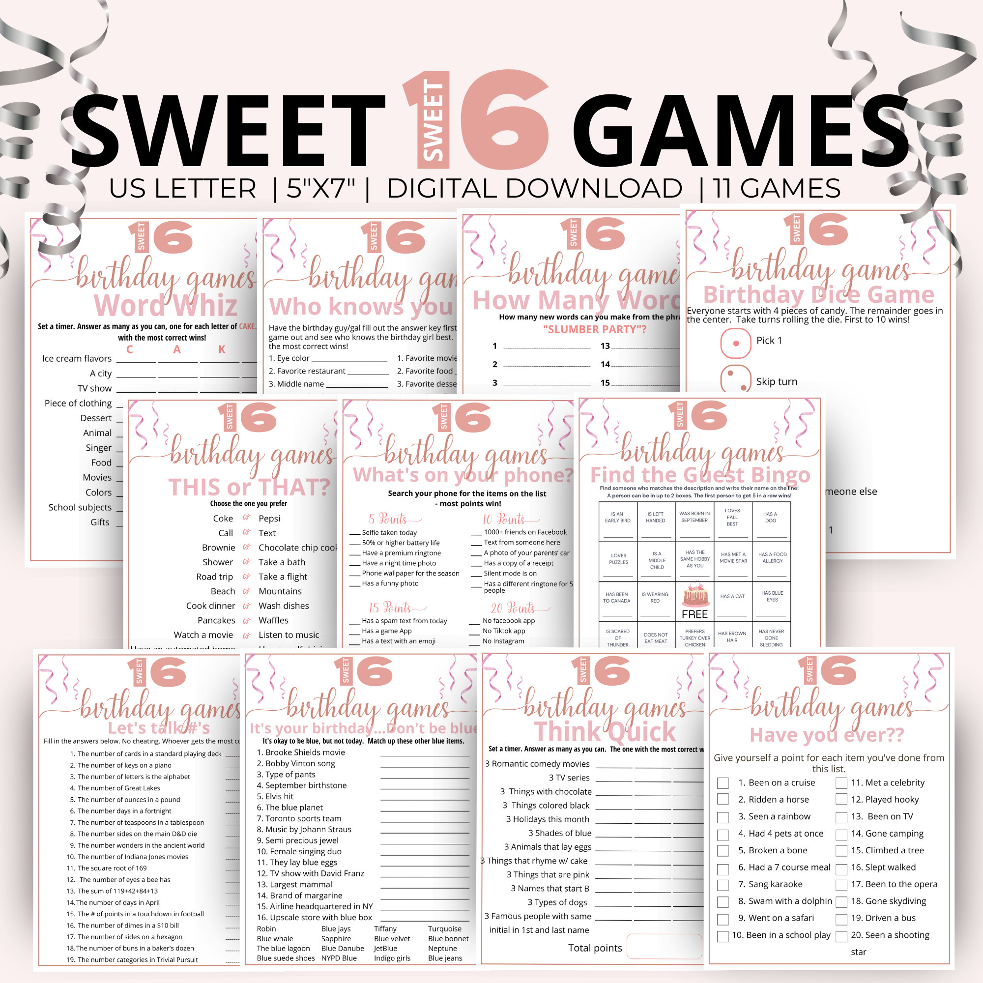 Sweet 16 Birthday Games, 16th Birthday Party Games, Born in 2008 Game ...