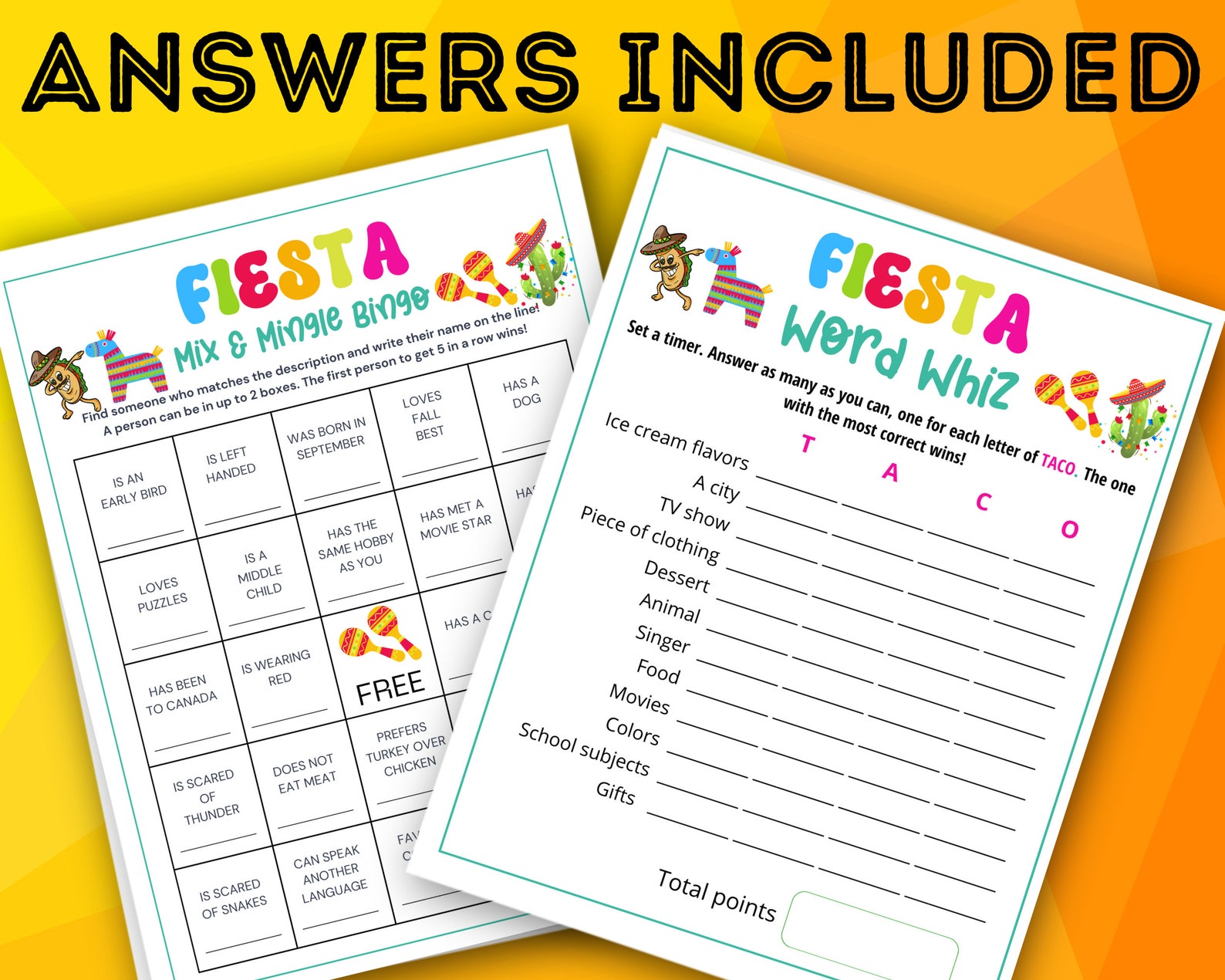 Fiesta Trivia Game Bundle, 10 Mexican Taco Fiesta Games, Quinceañera ...