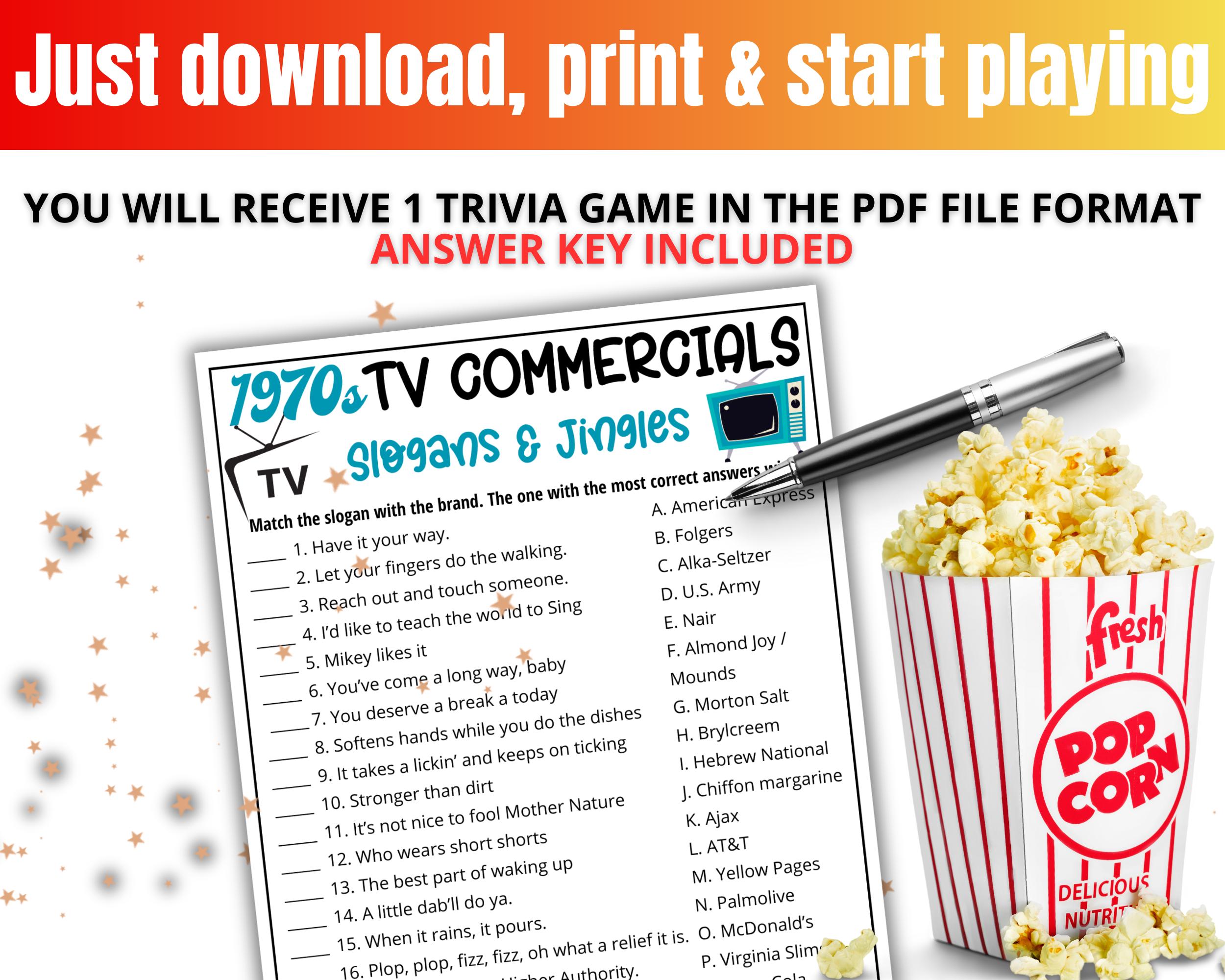 1970s Slogan Trivia Game, 70s Ad Slogans Jingles, TV Commercial Match ...