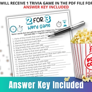 Pop Culture Trivia Game, First 3 Letters Word Quiz,printable Game for ...