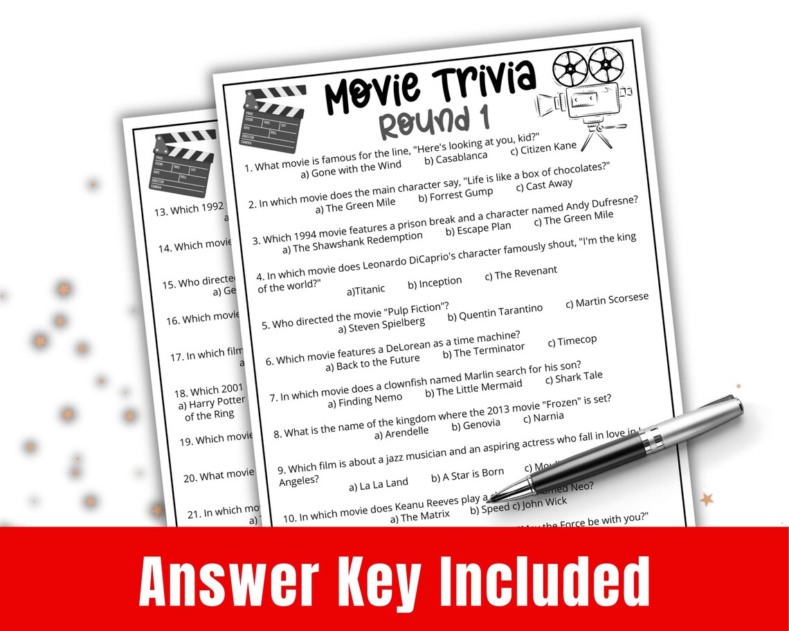 Movie Trivia Game, Silver Screen Quiz Party, Movie Quotes Trivia ...