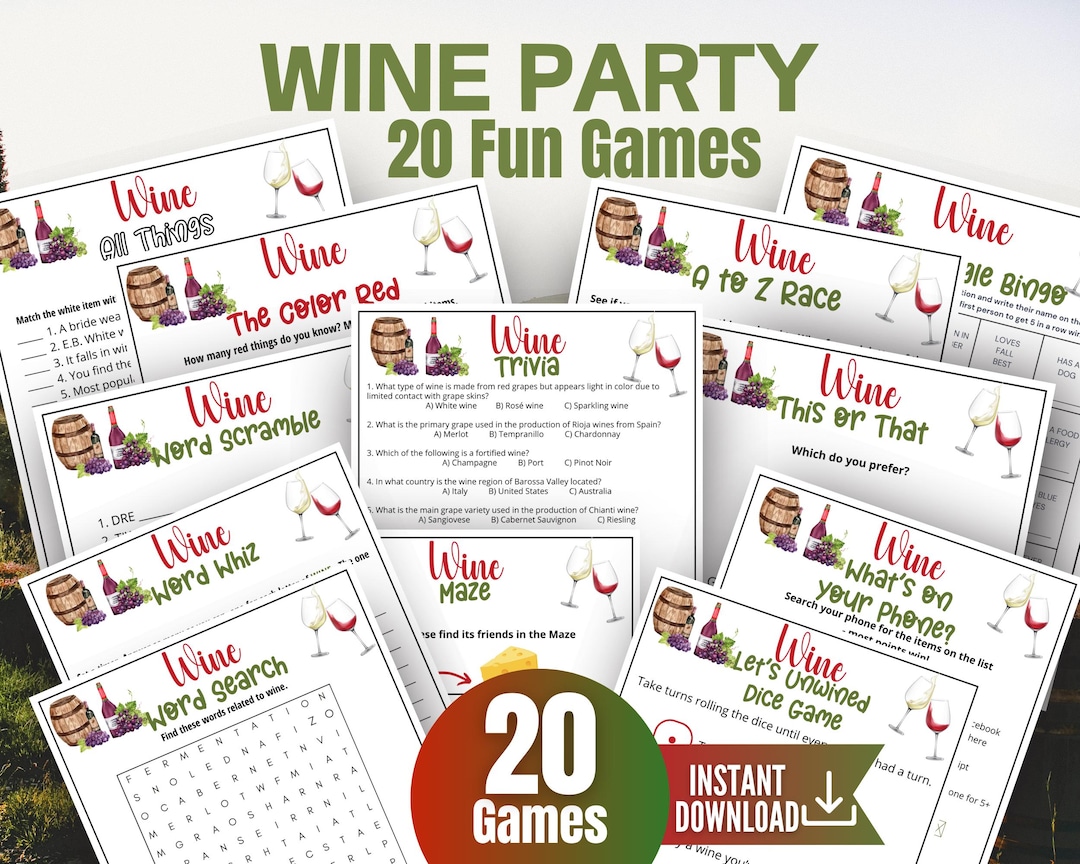 Wine Party Game Bundle,printable Wine & Cheese Trivia Games for Adults ...