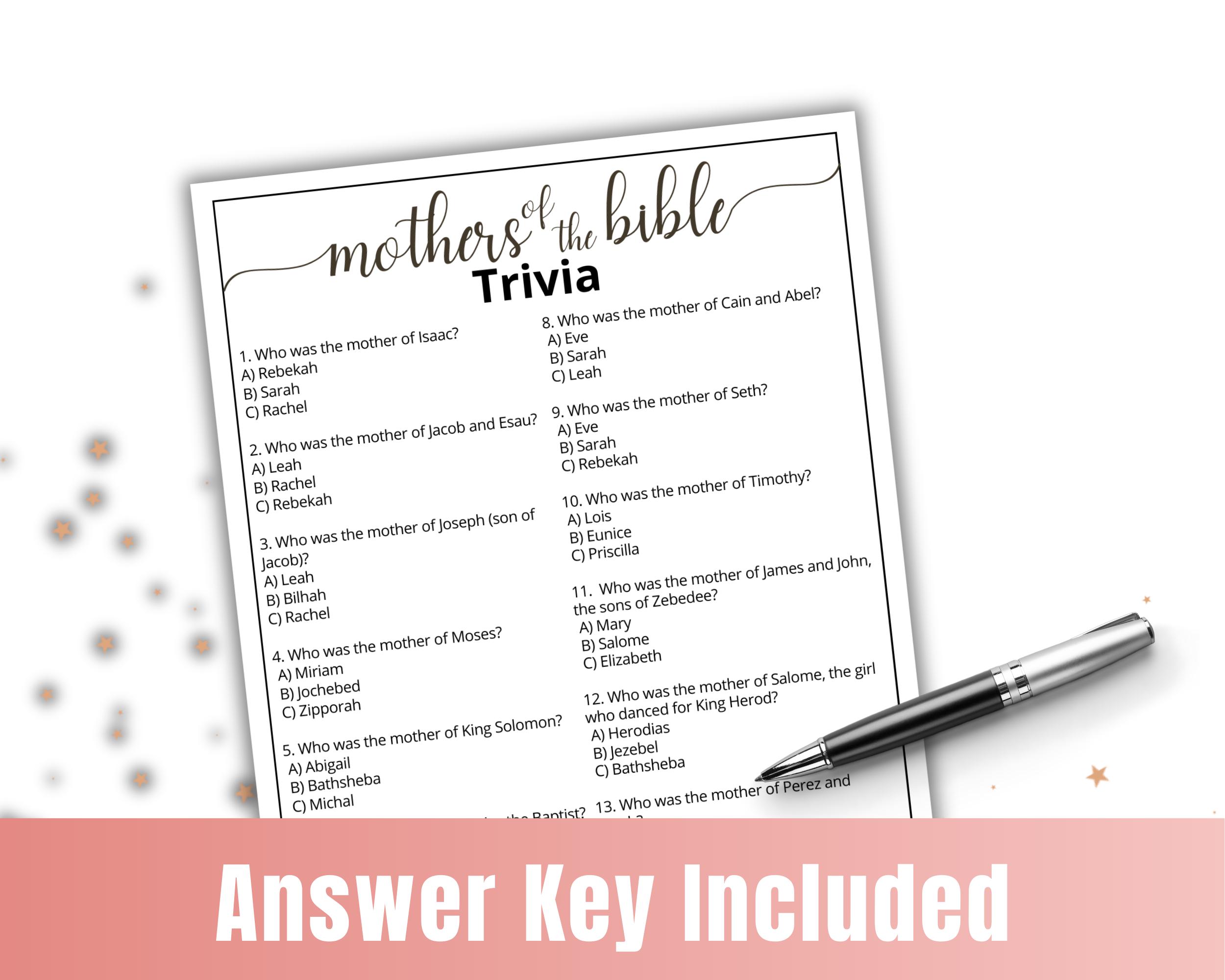 Mothers of the Bible Game,mother's Day Bible Trivia for Kids,teens ...