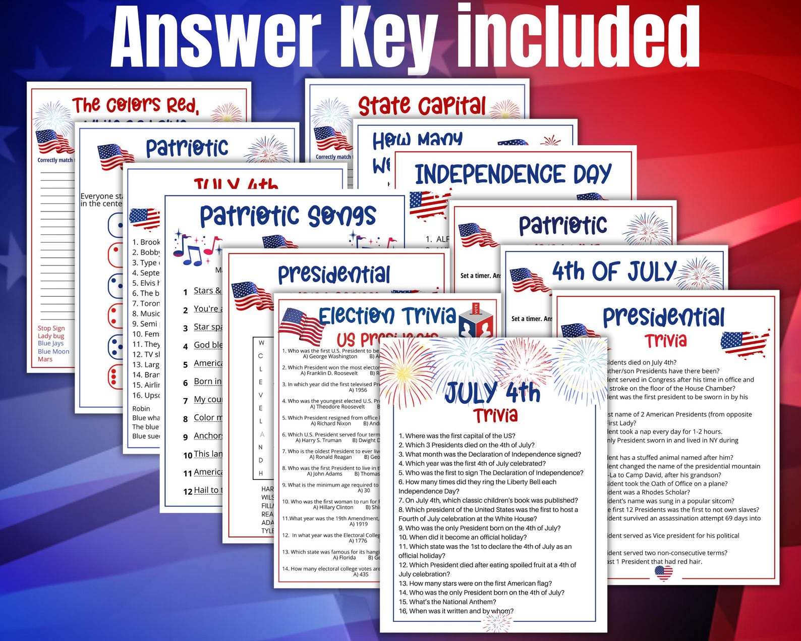 4th of July Game Bundle, July 4th Trivia, Patriotic Songs Game ...