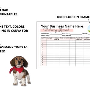 Editable Whelping Record, Dog Breeder Records, Dog Breeder Forms, Edit ...