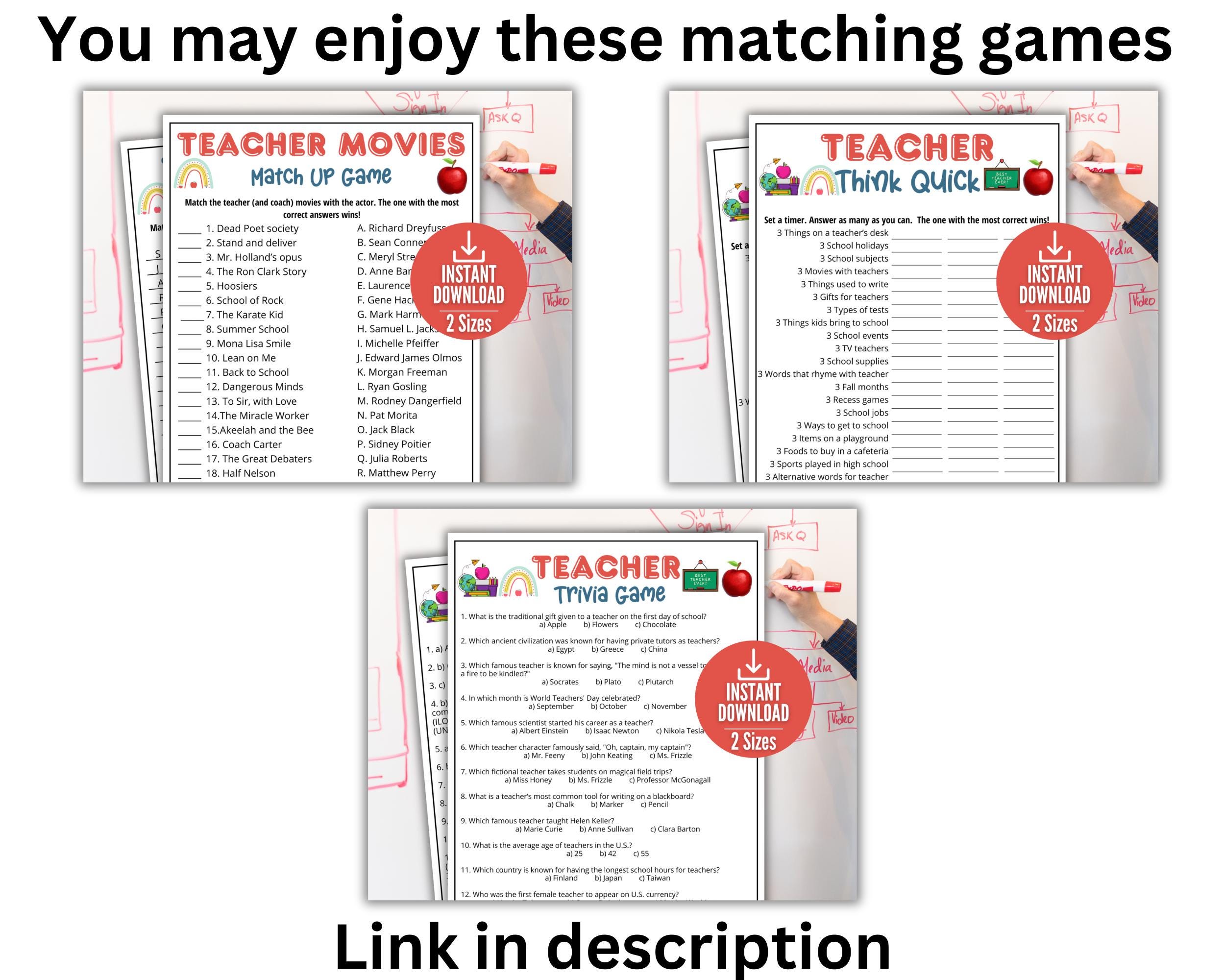 Teacher Trivia Game, Teacher Party Game, Back to School Trivia Game ...