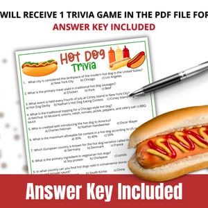 Hot Dog Trivia Game, Printable Hot Dog Game for Kids & Adults, BBQ Baby ...