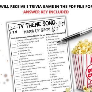 TV Sitcom Theme Song Match, Television Trivia Game Quiz, Printable Game ...