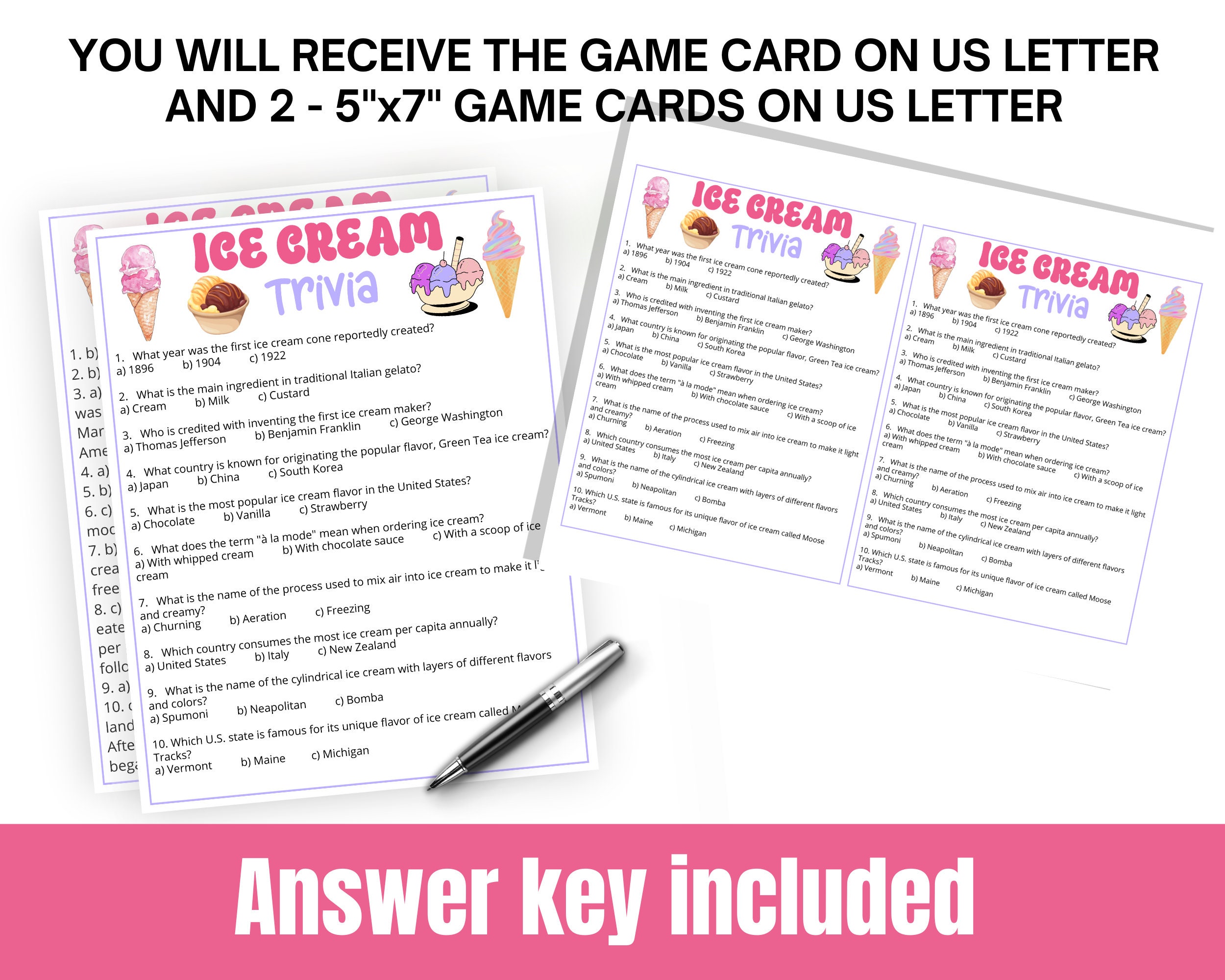 Ice Cream Trivia Game,printable Ice Cream Party Game for Kids & Adults ...