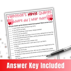 Valentine's Day Movie Quote Trivia Game, Rom Com Movie Quotes ...