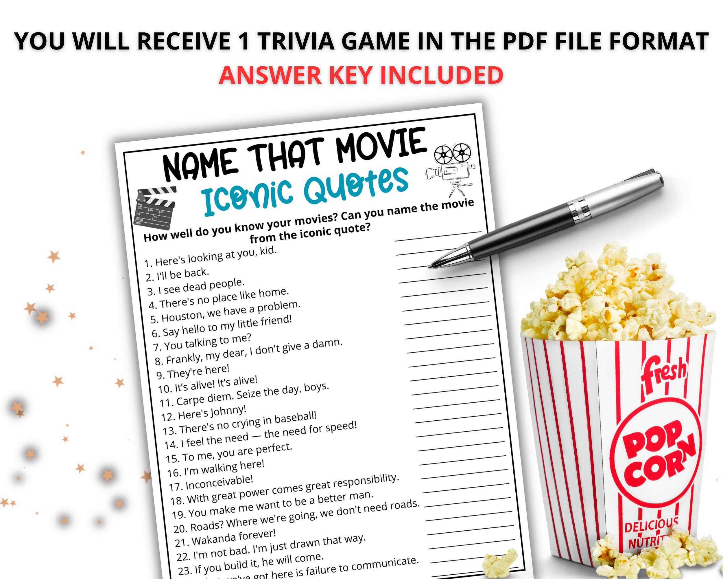 Famous Movie Quotes Trivia Game, Name That Movie, Silver Screen Quiz ...