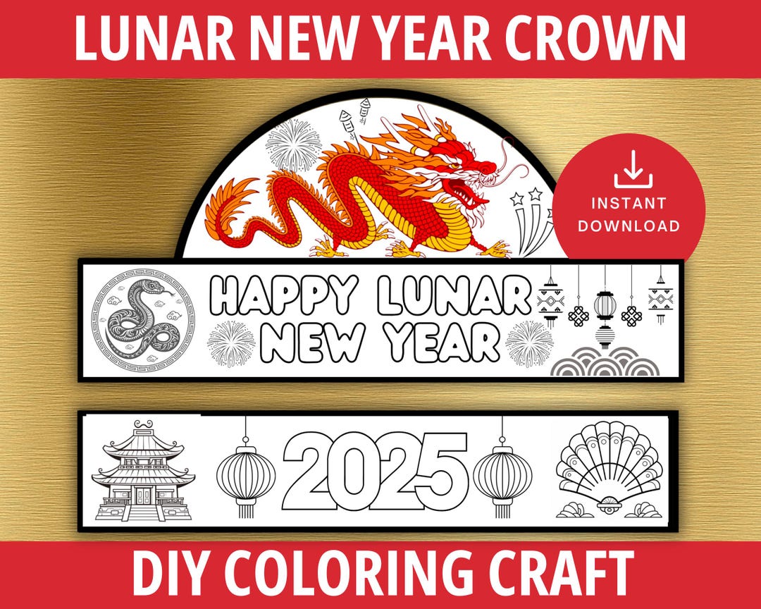 Lunar New Year Coloring Craft Hat, DIY Chinese New Year Craft Crown ...