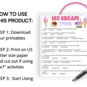 Ice Cream Trivia Game,printable Ice Cream Party Game for Kids & Adults ...