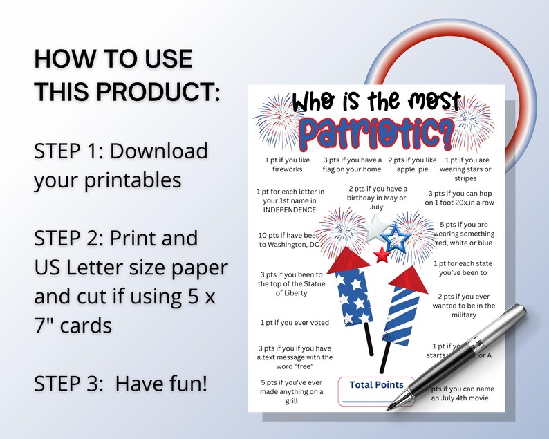 Who is the Most Patriotic, July 4th Game, Labor Day Trivia Game ...