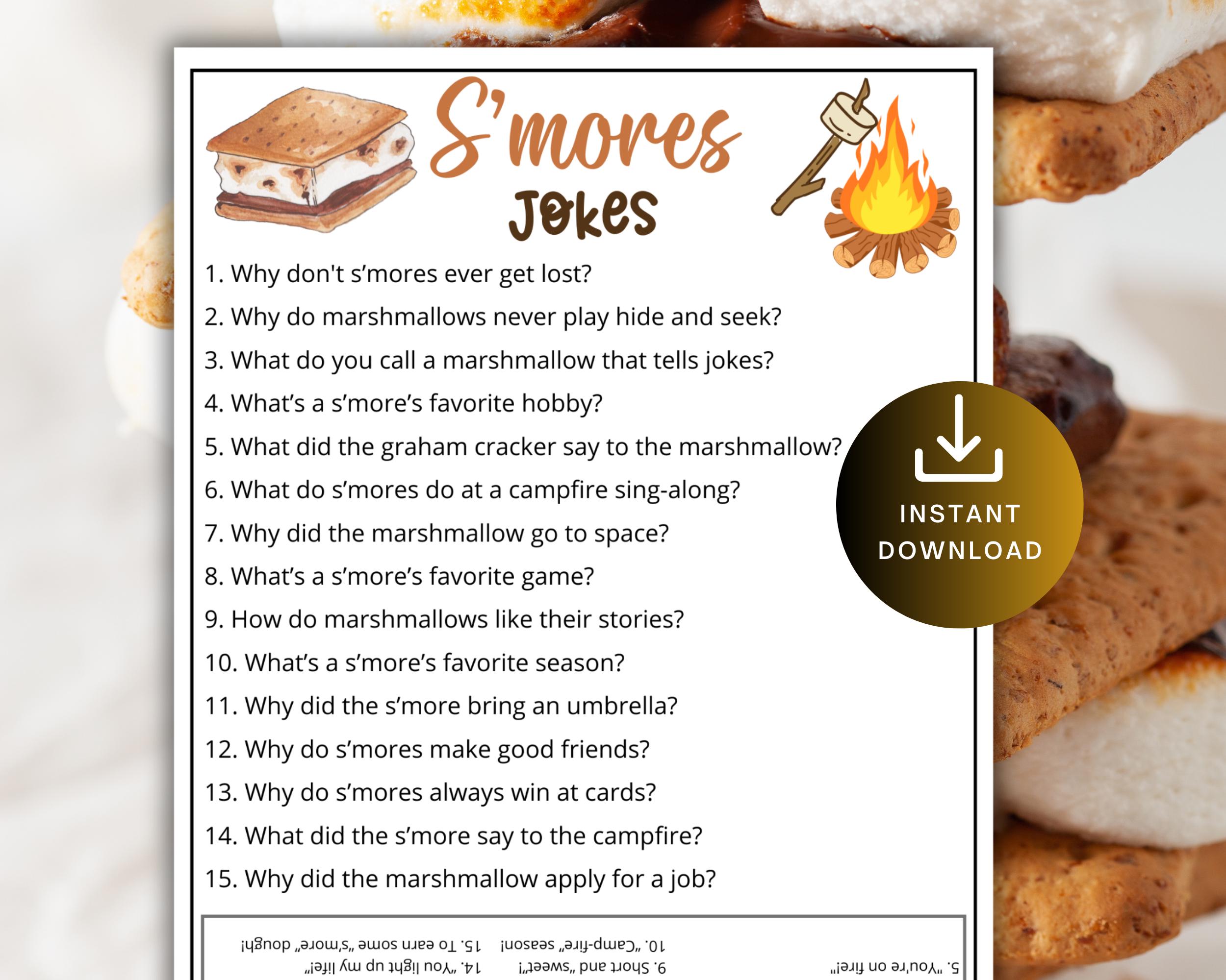 S'mores Jokes for Kids, Printable S'more Pun Game, S'more Baby Shower ...