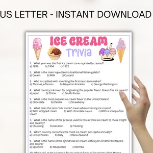 Ice Cream Trivia Game,printable Ice Cream Party Game for Kids & Adults ...