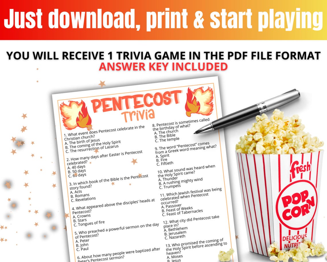 Pentecost Trivia Game for Kids,sunday School Bible Games,new Testament ...