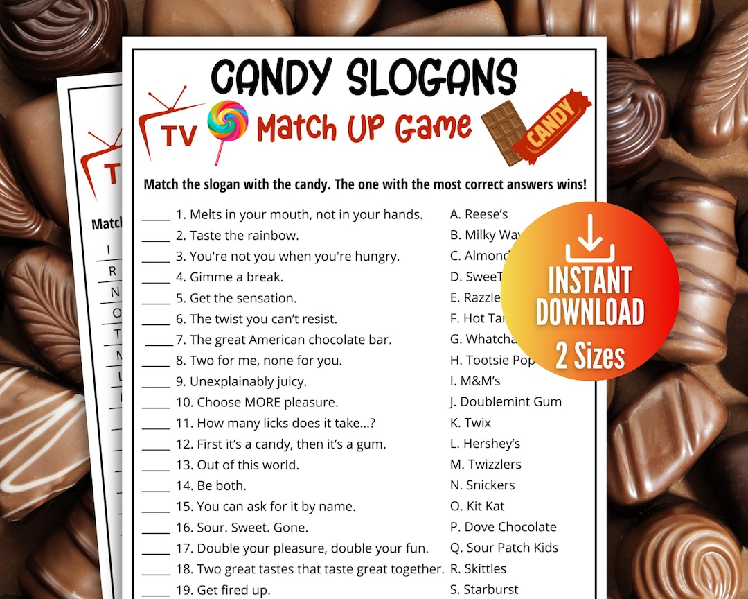 Candy Slogan Trivia Game, Ad Slogan Match up Quiz, Printable TV ...