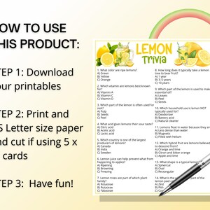 Lemon Trivia Game, Summer Lemonade Trivia Quiz, Summer Birthday Party ...