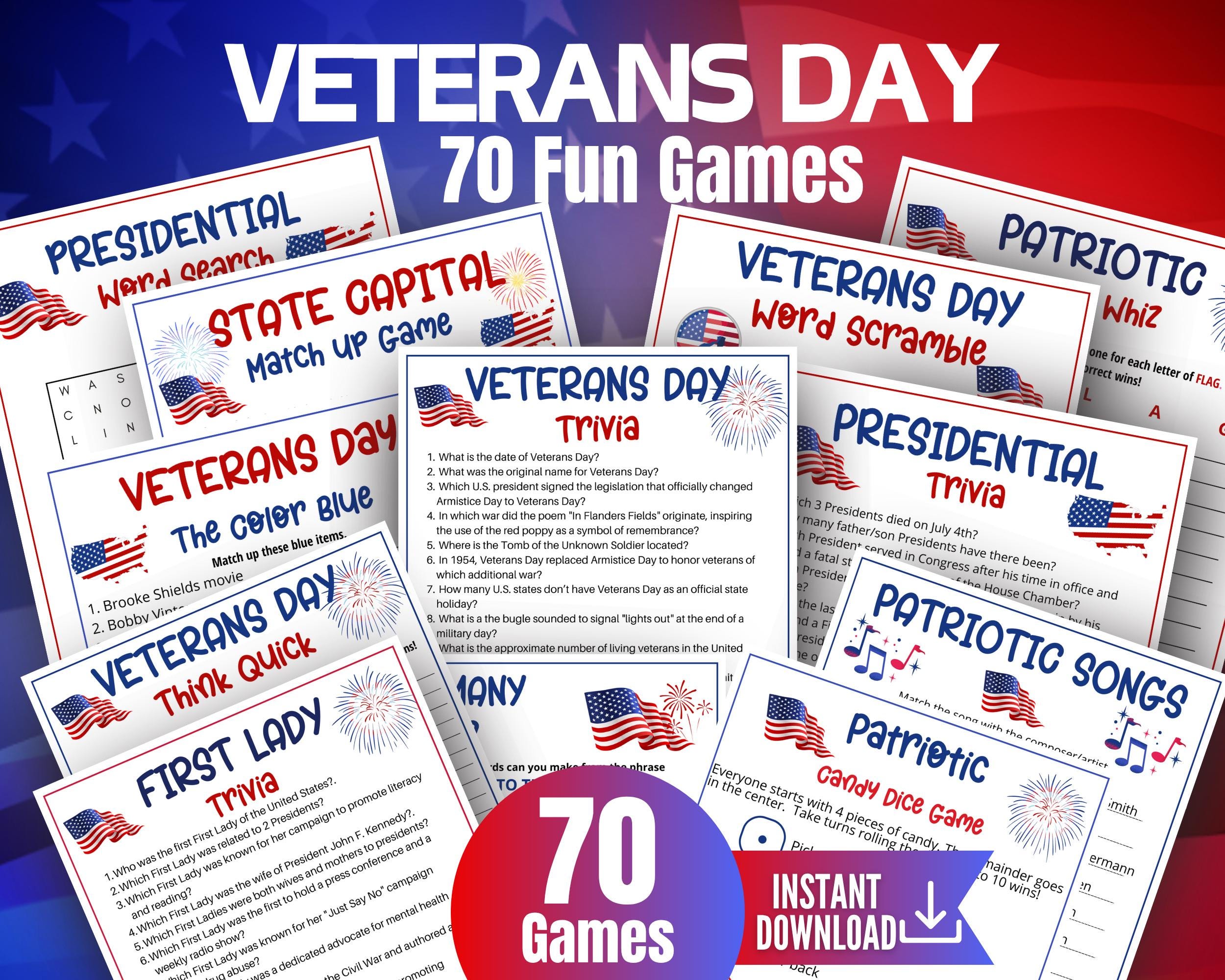 Veterans Day Game Bundle,veterans Day Trivia,patriotic Songs Game ...