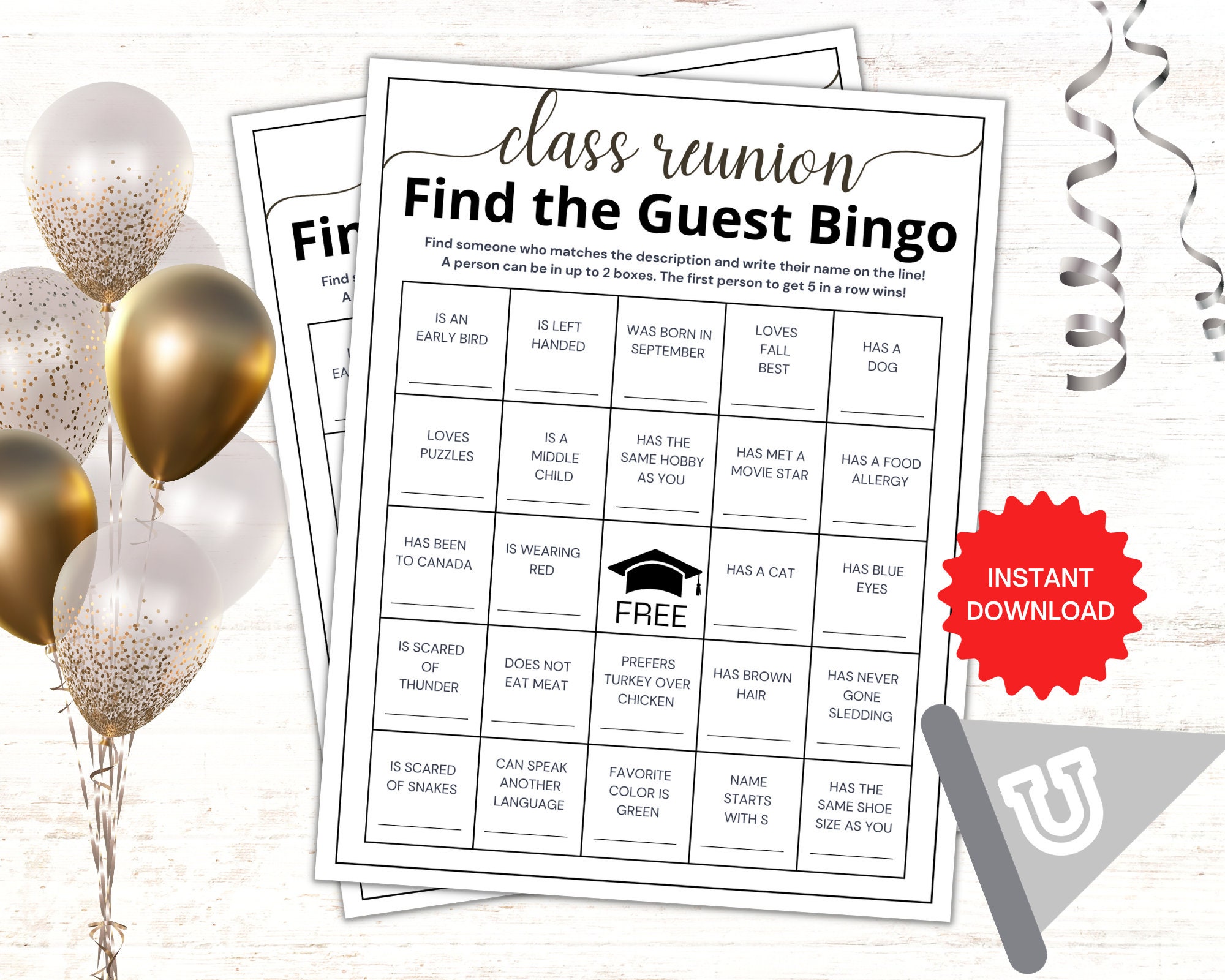 Class Reunion Bingo Game, Reunion Party Games, Alumni Class Game, Class ...
