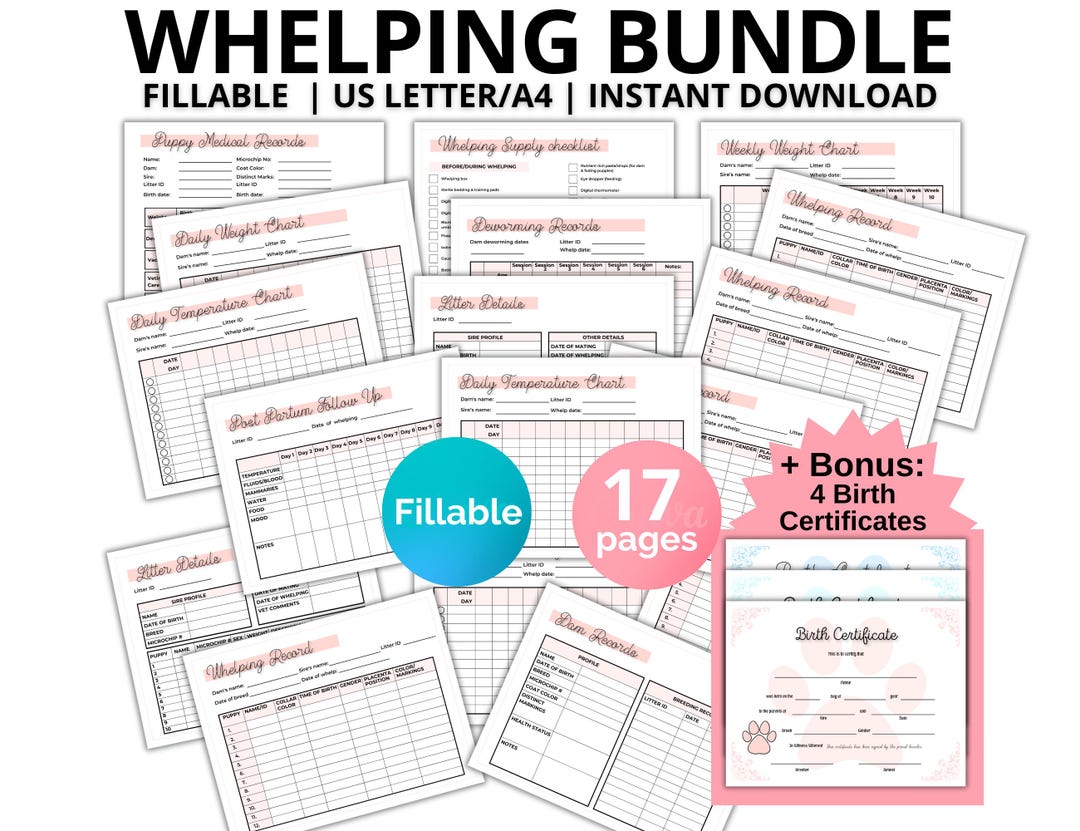 Dog Whelping Records Editable, Dog Breeder Forms, Puppy Whelping Chart ...