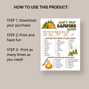 What's Your Camping Name Game WITH NAMETAGS SIGN, Camping Birthday ...