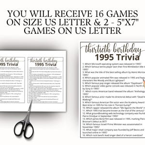 30th Birthday Party Games, Born in 1995 Game, 1995 Birthday Games, 30th ...