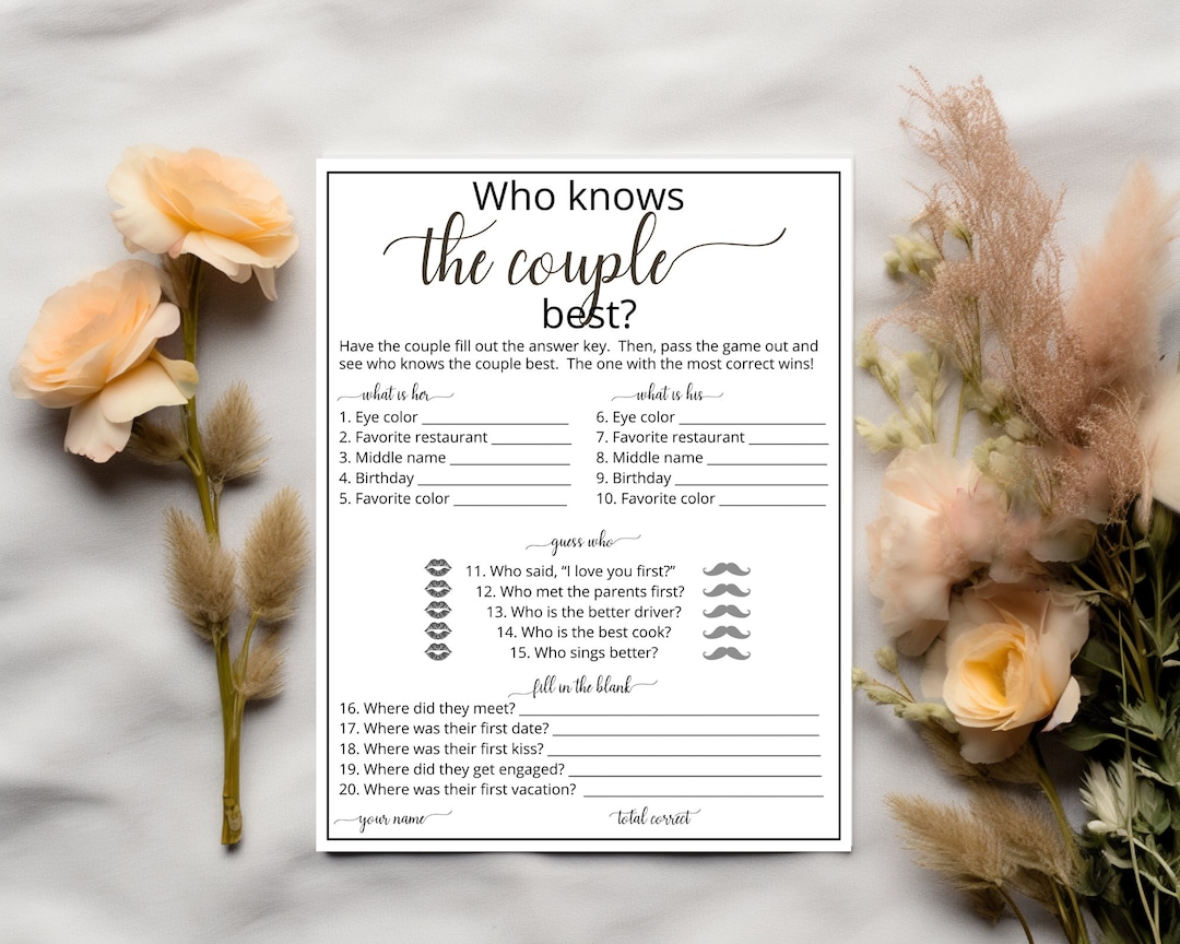 Who Knows the Couple Best, Printable Engagement Game, Who Knows the ...