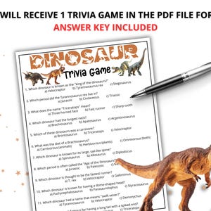 Dinosaur Trivia Game, Printable Dinosaur Game for Kids & Adults, Paleontology Birthday Activity ...