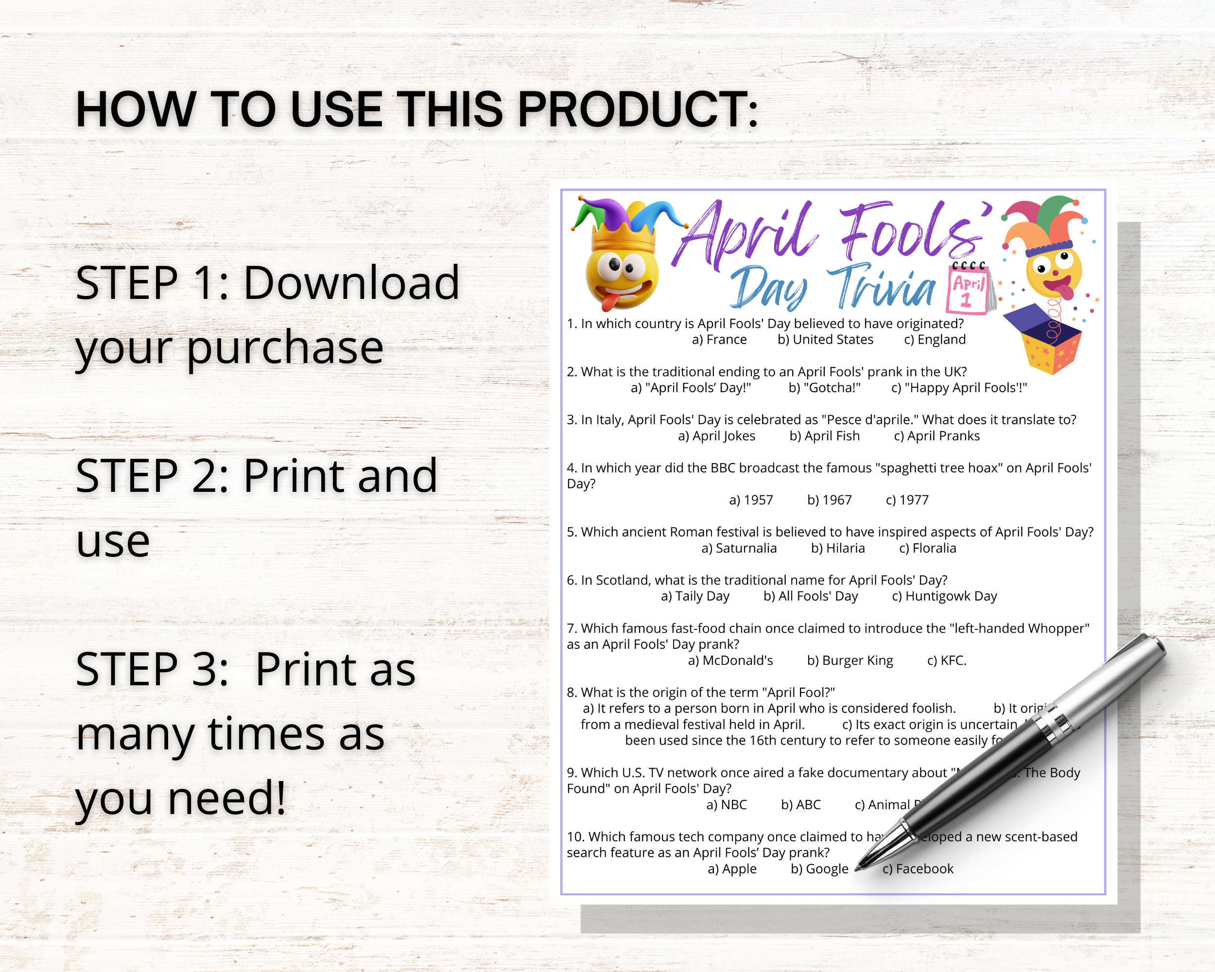 April Fools' Day Trivia, Printable Multiple Choice April Fools' Day ...