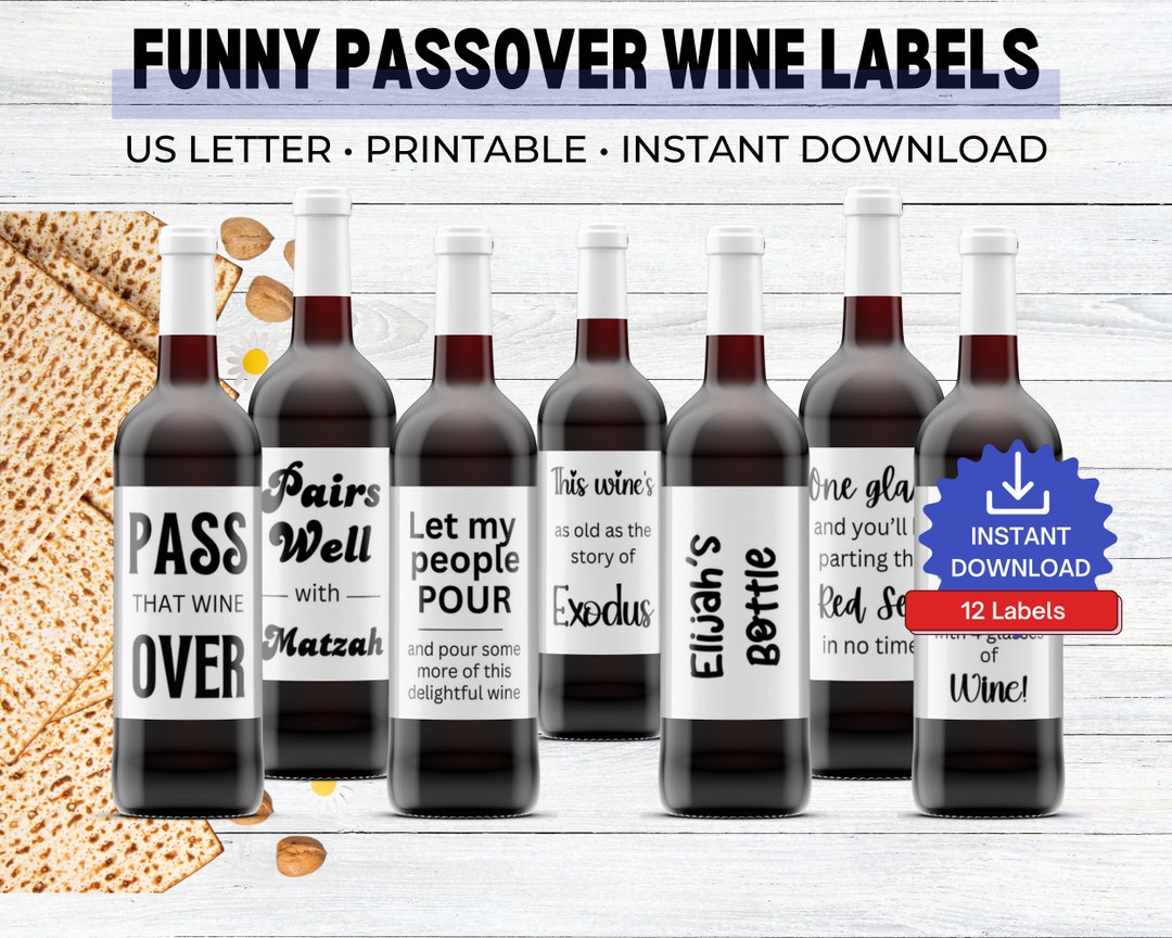Passover Wine Labels, Set of 12 Funny Passover Labels for Pesach Seder ...