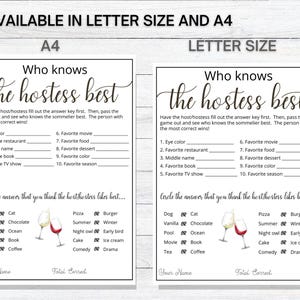 Who Knows the Hostess Best Game, Wine Party Game, Fun Girl's Night in ...