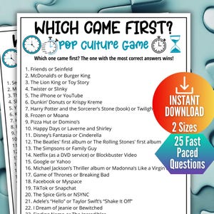 Pop Culture Trivia Game, Guess Which Came First Quiz,printable Game for ...