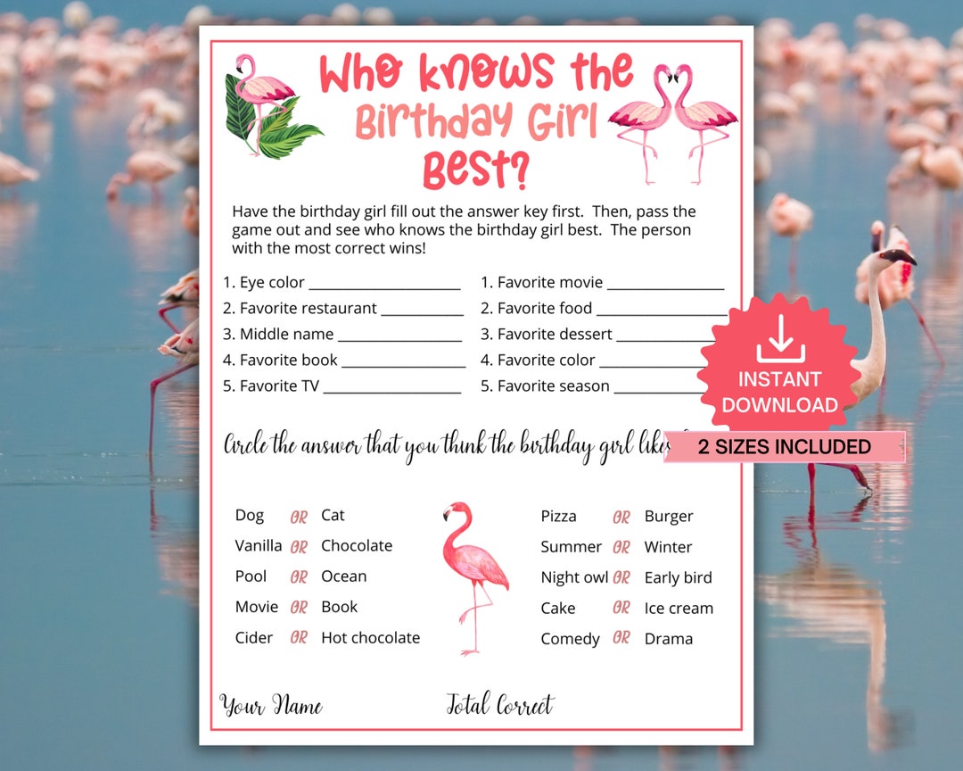 Flamingo Birthday Party Game, Who Knows the Birthday Girl Best, Teen ...