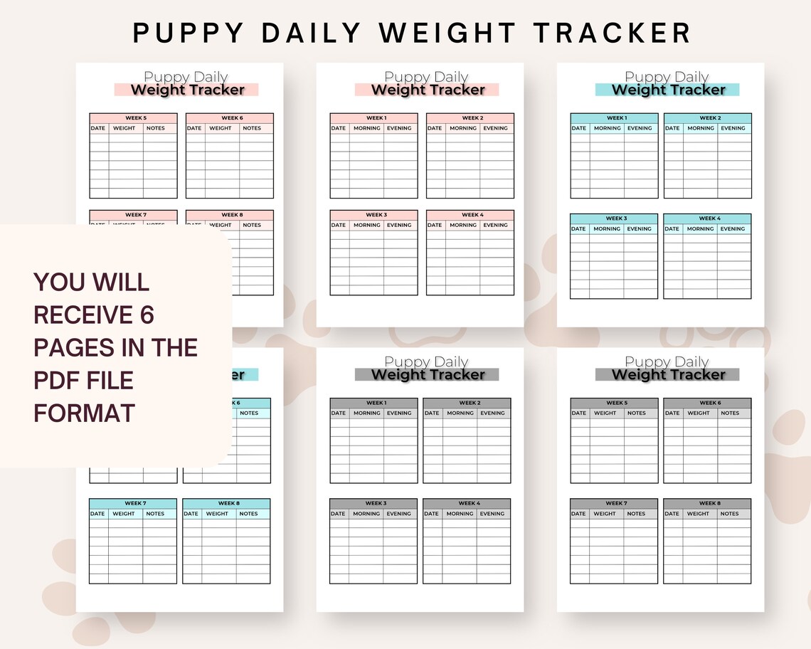 Puppy Daily Weight Tracker - Editable PDF, Dog and Puppy Weight Records ...