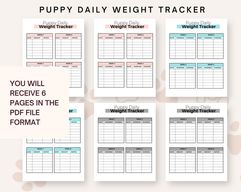Puppy Daily Weight Tracker - Editable PDF, Dog and Puppy Weight Records ...