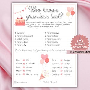 Who Knows Grandma Best Game, Printable Mother's Day Game, Grandparents ...