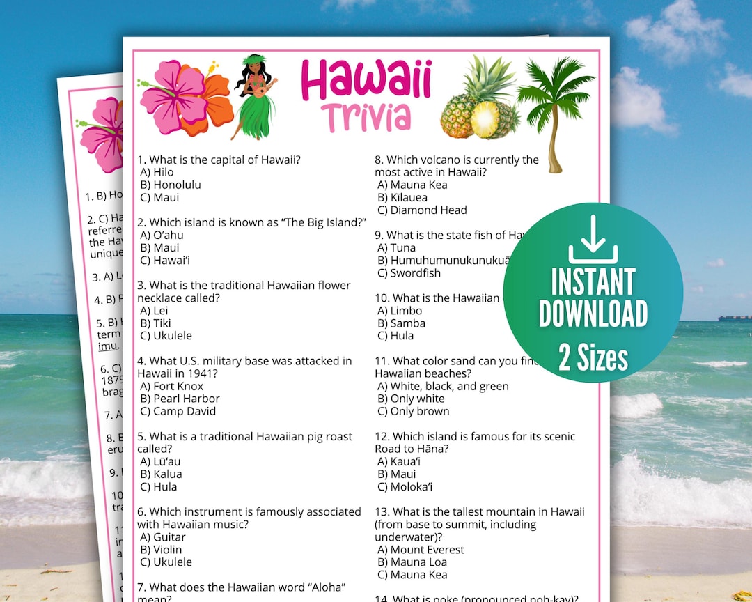 Hawaii Trivia Game, Printable Luau Game for Kids & Adults,tropical Baby ...