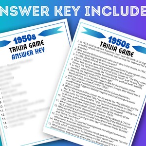 1950s Decade Trivia Game, Trivia Questions, 50s Trivia Quiz, 1960s ...