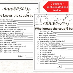 Anniversary Party Game Who Knows the Couple Best, Anniversary Party ...