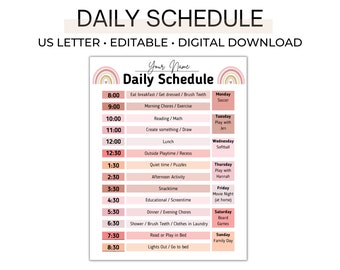 Kids Daily Schedule Template, Homeschool Daily Routine, Editable PDF ...