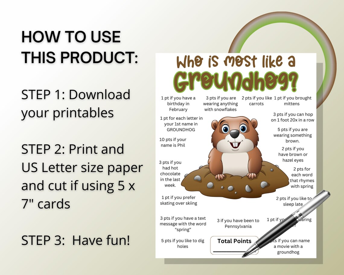 Who is Most Like a Groundhog, Groundhog Day Trivia Game, Winter Party ...