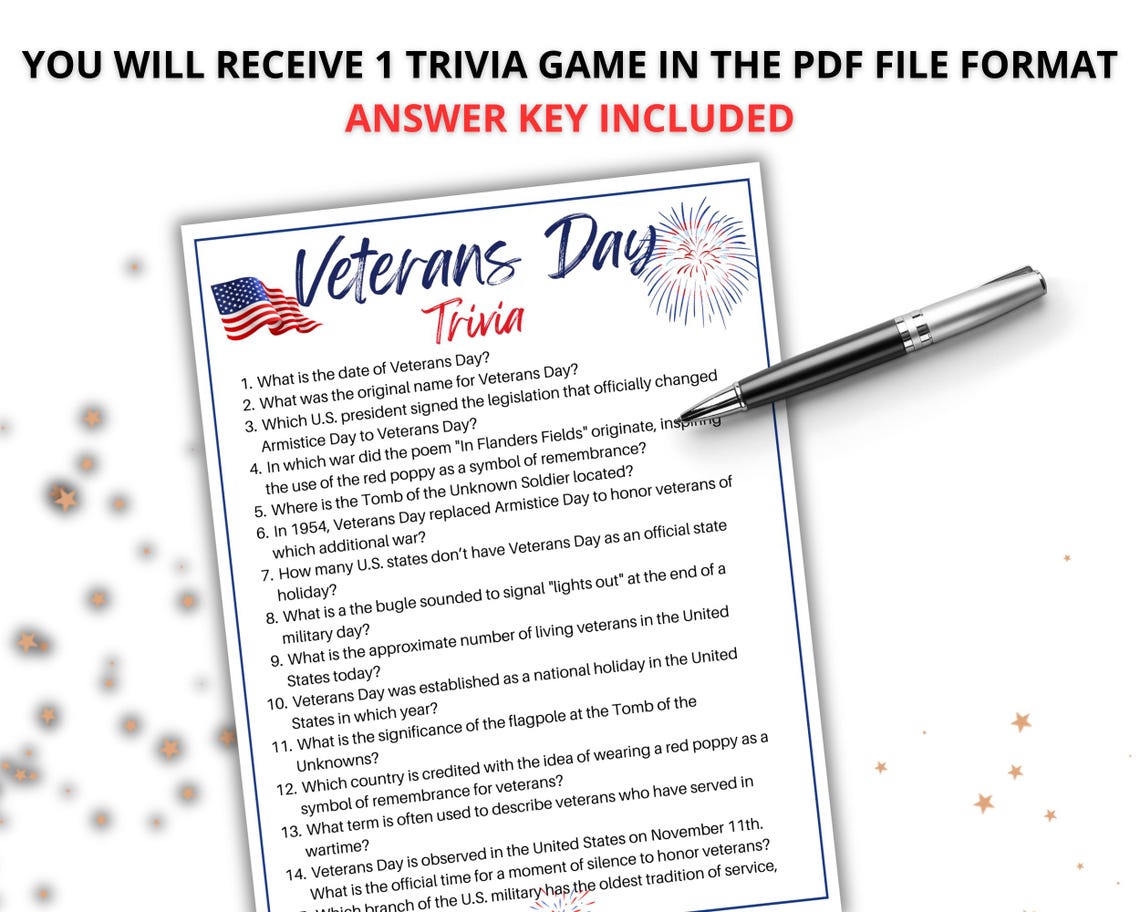 Veterans Day Trivia, Veterans Day Trivia Game, President's Day Trivia ...