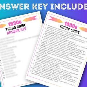 1930s Decade Trivia Game, Trivia Questions, 30s Trivia Quiz, 1960s ...