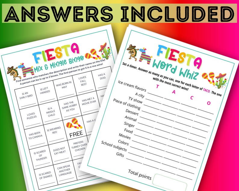 Fiesta Trivia Game Bundle,23 Mexican Taco Fiesta Games,quinceañera ...