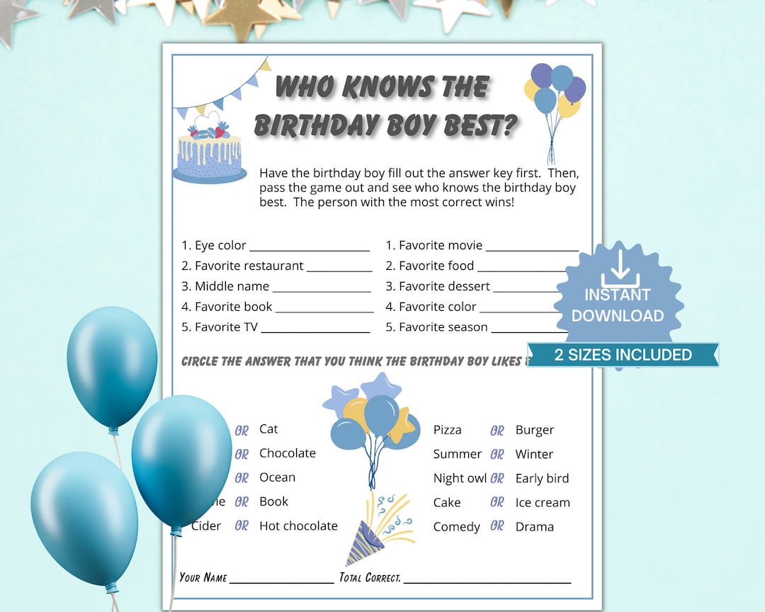 Who Knows the Birthday Boy Best, Birthday Questionnaire Activity ...