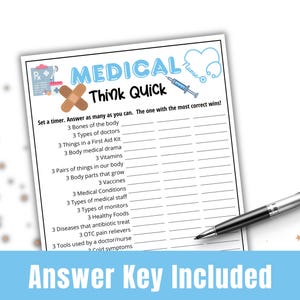 Medical Think Quick Trivia Game,doctor Nurse Appreciation Week,medical ...