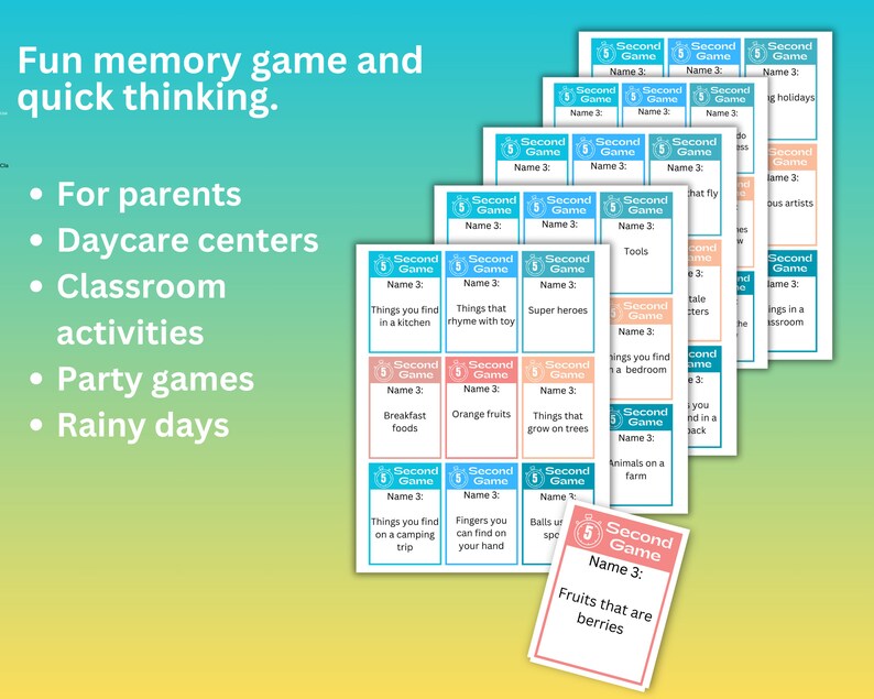 5 Second Game for Kids, Birthday Party Games, Memory Games for Kids ...