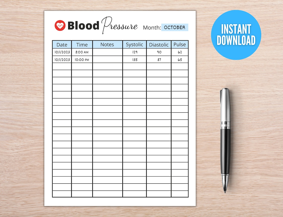 Blood Pressure Log Editable Printable, Blood Pressure Tracker, Medical ...